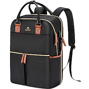 MATEIN Laptop Backpack for Women 17 Inch, Fashion Computer Backpack Purse with USB Charging Port, TSA Water Resistant Slim Teacher Bag Nurse College Daypack for Business Travel Work Gift, Black
