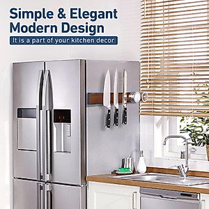 Rymmzone 17" Magnetic Knife Holder, 100% Acacia Wood Magnetic Knife Holder for Wall, Powerful Magnetic Knife Strips for Kitchen Utensil Organizer, Can be Used as Knife Holder, Tool Holder, and More