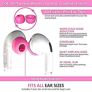CharJenPro AirFoams Pro: Premium Memory Foam Ear Tips for AirPods Pro. Stays in Your Ears. No Silicone Ear tip Pain. The Original from Kickstarter. (2 Same Sizes) (2 Small/Medium, Hot Pink)
