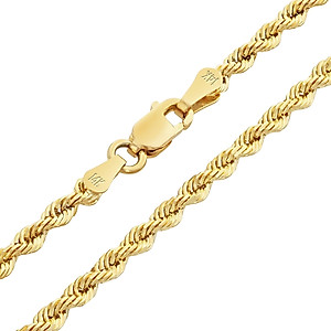 Nuragold 14k Yellow Gold 2mm Solid Rope Chain Diamond Cut Link Pendant Necklace, Mens Womens Jewelry 16" 18" 20" 22" 24" 26" 28" 30"