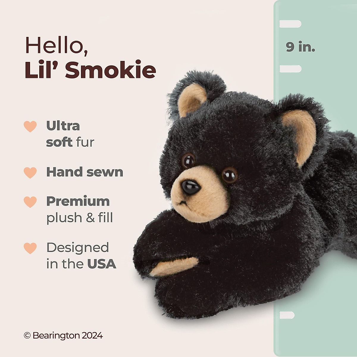 Bearington Lil' Smokie Small Plush Stuffed Animal Black Bear, 9 Inches