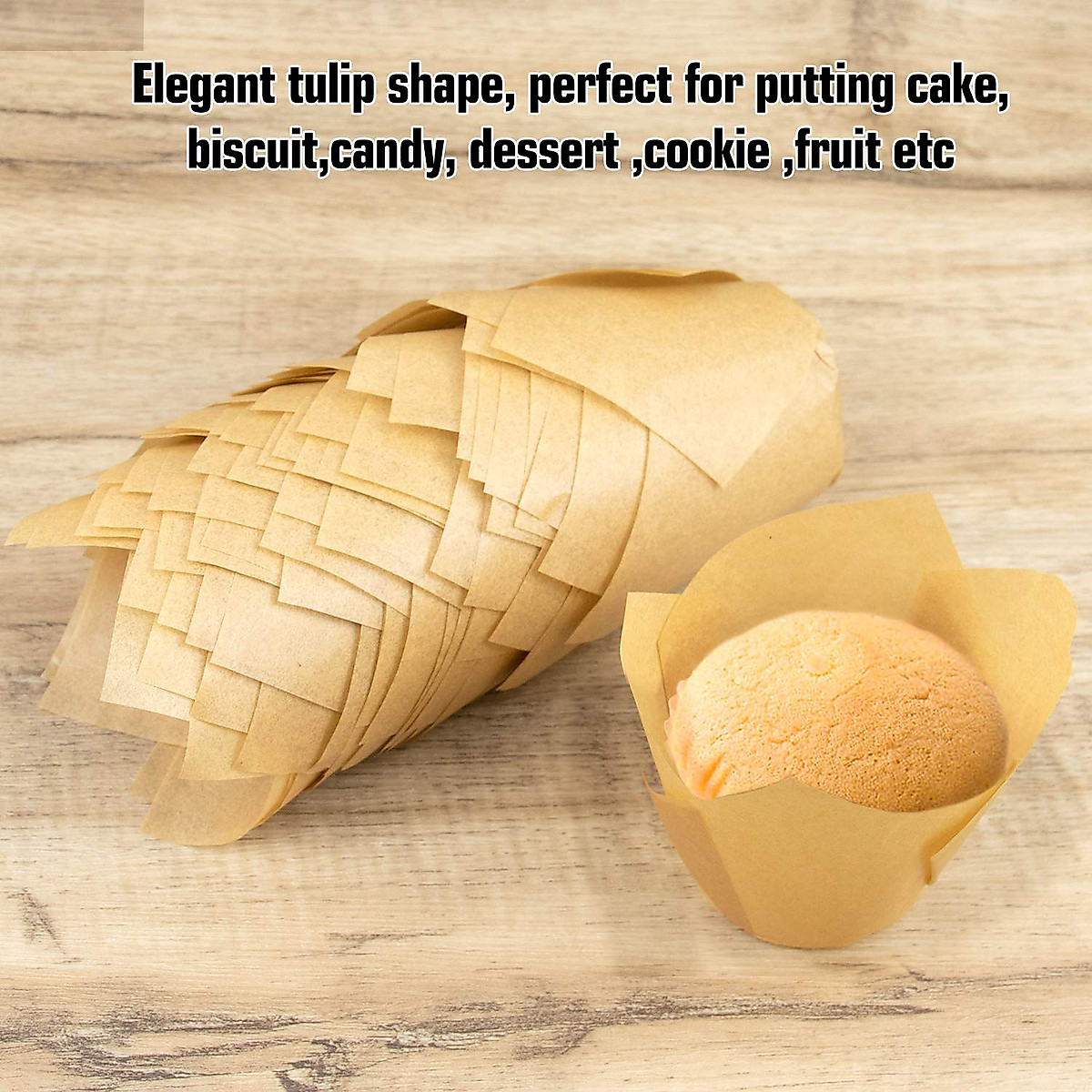 Framendino, Pack of 150 Tulip Shaped Baking Cups Brown Color Baking Cupcake Wrappers Grease Proof Muffin Paper Liners for Birthday Party Wedding Supply Decor