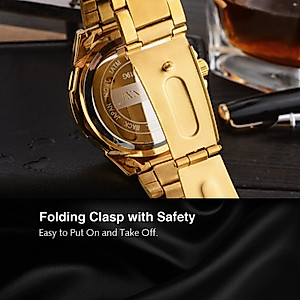 Avaner Mens Gold Watch Analog Dial Quartz Rhinestone Iced Out Pave Wrist Watch Stainless Steel Charm Bracelet (Gold-1) (Gold-2)