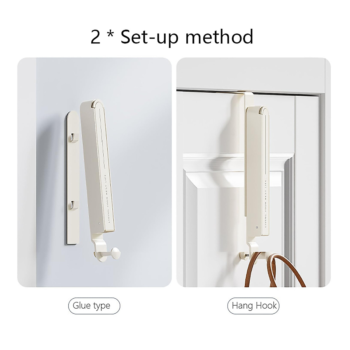 Over The Door Folding Clothes Drying Rack, Alluminum Alloy Hanger with Retractable Lod, Laundry Hanging Coat Rack with 6 Groves, Clothing Hanger Hook for Towel,Coat,Bag and Robe (White Hook Type)