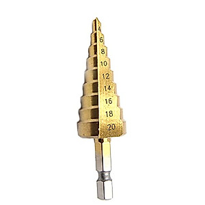 Dtacke 3pc 1/4" Hex shank Titanium Coated HSS Steel Step Drill Bit Cone Drill Hole Metal Cutter Bit Set
