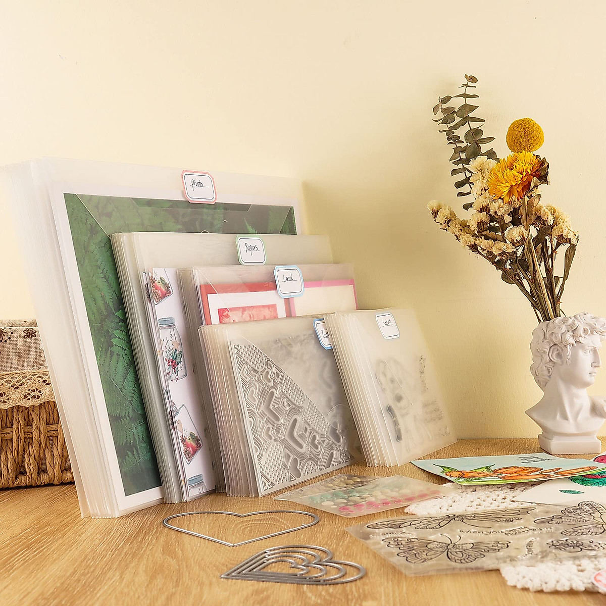 BAOFALI 20 Pieces Clear Die & Stamp Plastic Storage Bag, Resealable Large Envelope Pocket for DIY Scrapbooking Paper Card Craft Making and Cutting Dies Stencil (4.75"x4.75";4.5"x9.5")