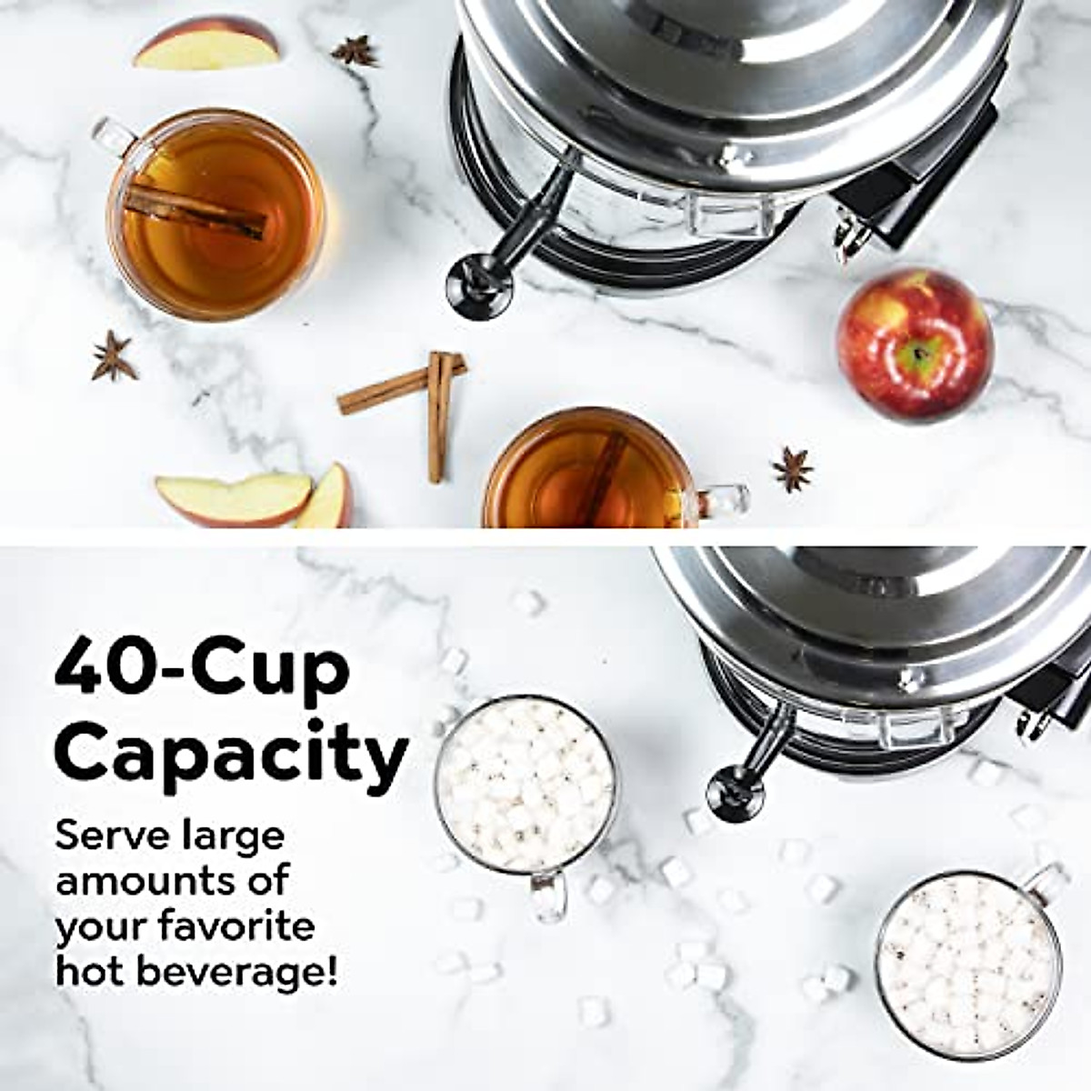 HomeCraft 40 Cup Coffee Urn and Hot Beverage Dispenser with Quick-View Brewing and Dripless Faucet, Stainless Steel