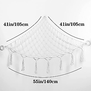 Stuffed Animal Toy Hammock Macrame With String Light Hanging,Stuffed Animal Organizer Wall Corner Toy Storage Holder Stuffed Animal Display,Bohemian Tassel style Kid Nursery living Roombedroom Decoration