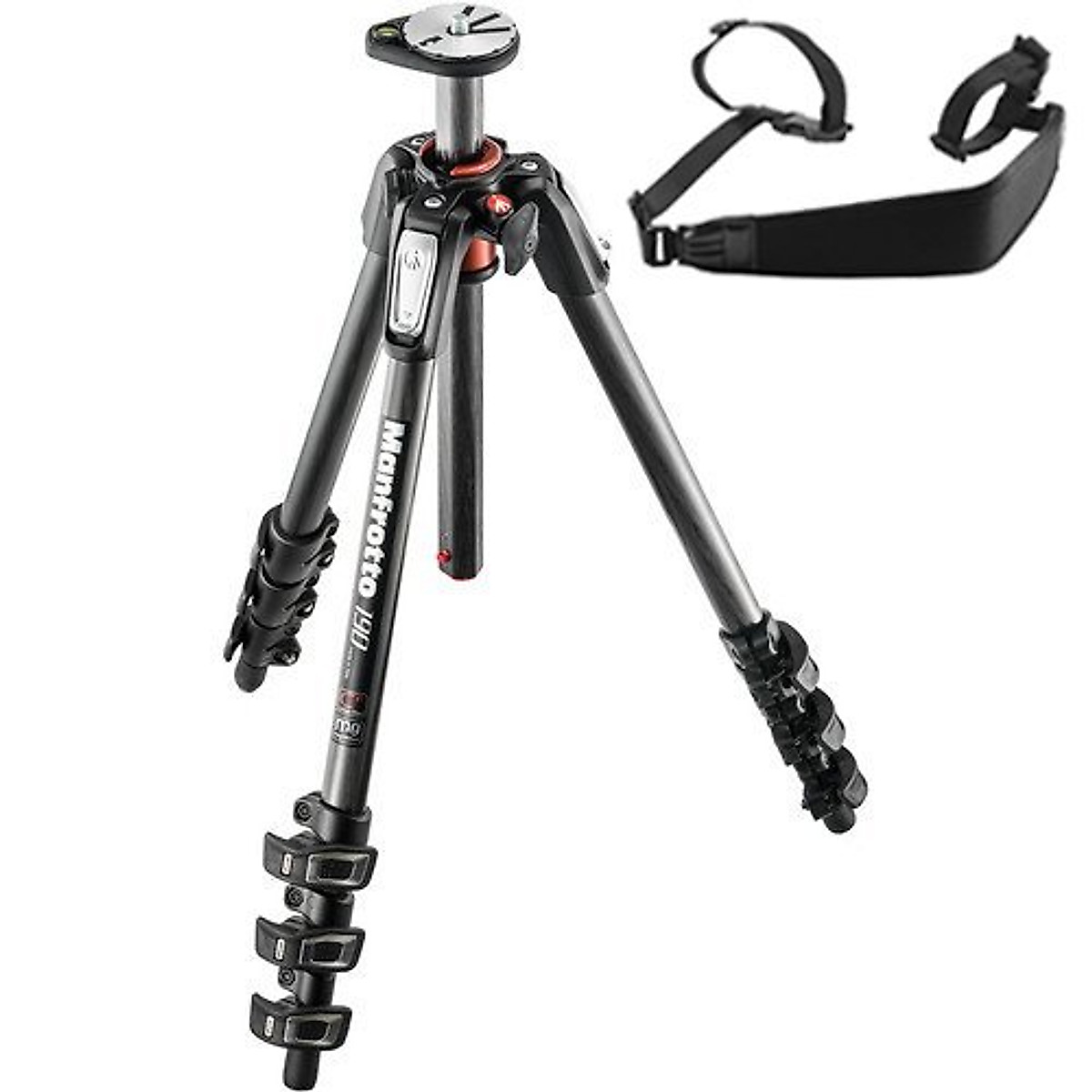 Manfrotto MT190CXPRO4 4 Section Carbon Fiber Tripod Legs with Q90 Column (Black) Includes A Bonus ZAYKiR Tripod Strap Non-Slip with Two Quick-Release Loops (Black)