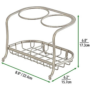 mDesign Steel Bathroom Countertop Hair Tool Storage Organizer Accessory Basket Tray, Vanity Table Holder for Hair Dryer, Flat and Curling Irons, Styling Products, Hyde Collection, Matte Satin
