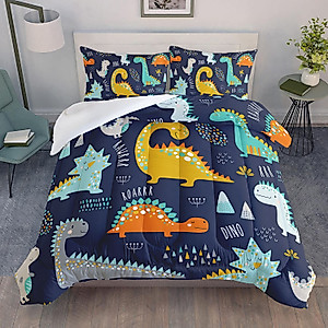 Datura home Bedding Comforter Set Kawaii Cartoon Dinosaur Printed Pattern Bedding Set with 1 Comforter and 2 Pillowcases for Boys Bedroom All Season(Cute Dinosaur Twin), Twin 68x86inches