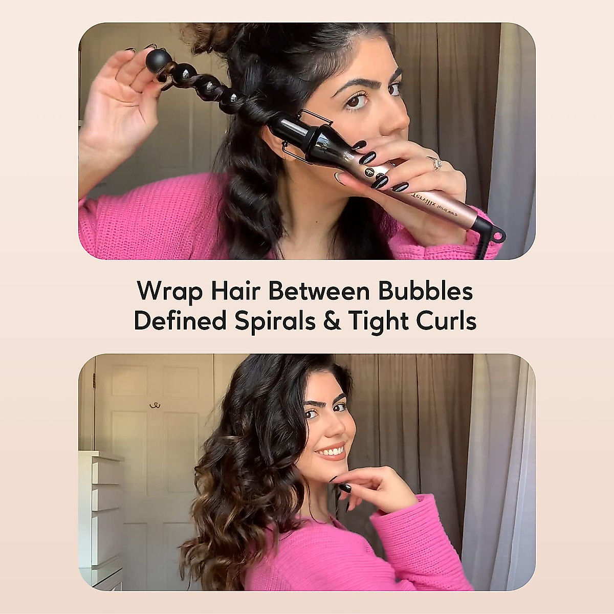 Terviiix Bubble Curling Wand, Spiral Curling Iron for Tight & Loose Curls, Curling Wand for Long Hair, Ceramic Long Barrel Wand Curler for Fine Hair, Instant Heat to Max 430°F, with Glove & Clips