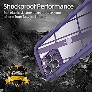 SaiMeun Compatible with iPhone 14 Pro Max Case 6.7",【Military Grade Protection】 Silicone Bumper & Crystal Clear Hard PC Back & TPU Inner, Heavy Duty Case for iPhone 14 Pro Max. (Dark Purple)
