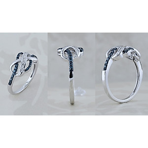 Dazzlingrock Collection 0.20 Carat (ctw) Round Blue Diamond & Baguette White Diamond Swirl Infinity Style Wedding Ring for Her in 925 Sterling Silver Size 9