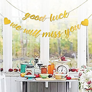 Good Luck We Will Miss You Banner Sign for Retirement Farewell Party Decorations Gold Glitter Pre-Strung Banner for Goodbye Party (Good Luck)