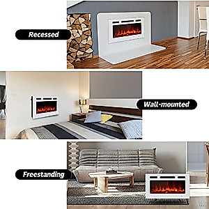 Maxhonor Electric Fireplace Insert Wall Mounted Freestanding Heater with Remote Control, 1500/750W (30 inch, White)
