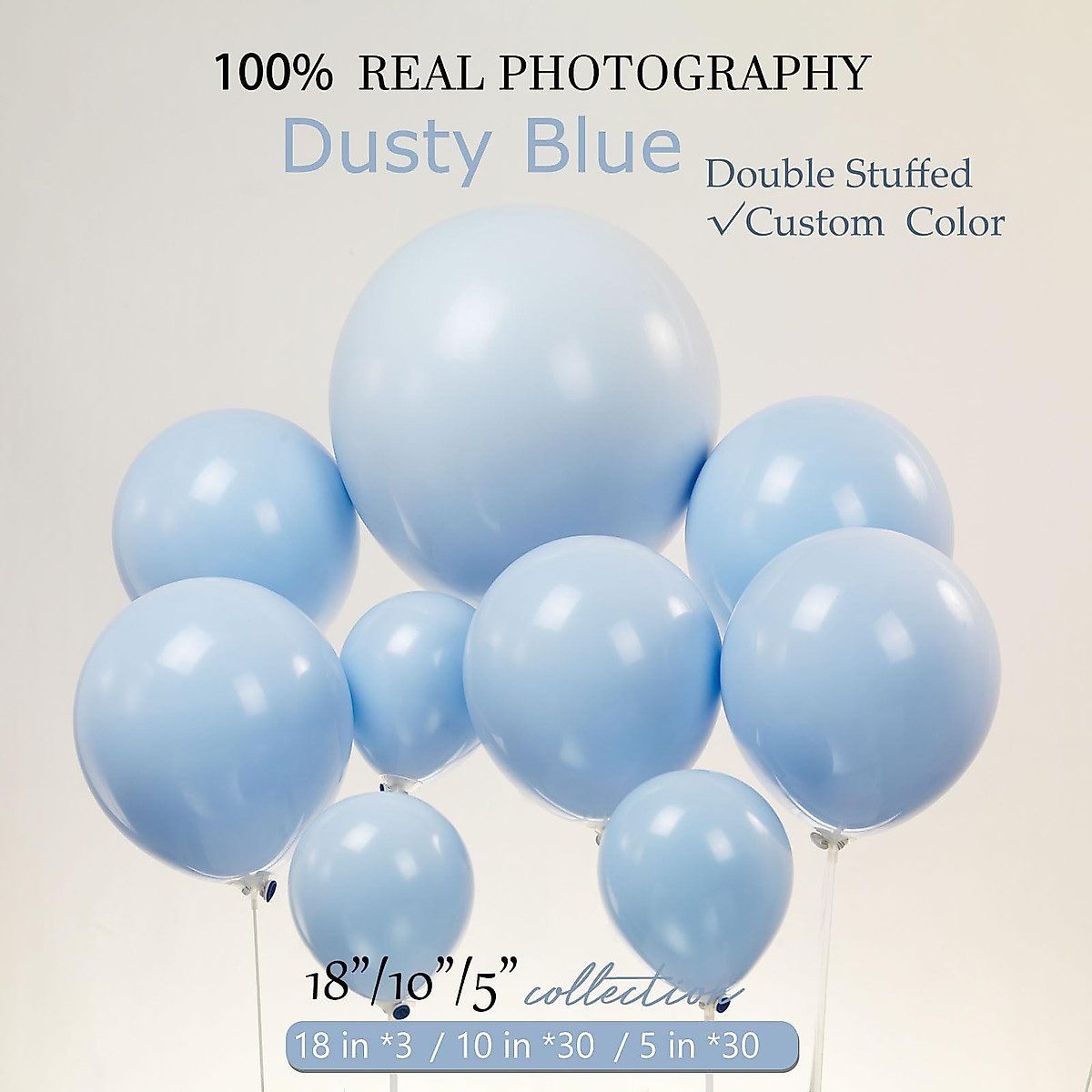 KOZEE Dusty Blue Balloons Double-Stuffed light blue balloon Different sizes 63 PACK 18+12+10+5 inch 2-layers balloon for Birthday Boby baby shower Anniversary decorations