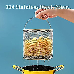 PARACITY Small Deep Fryer Pot with basket, Mini Deep Oil Fryer with Anti-scalding Silicone Handle, 304 Stainless Steel Gadgets for Home, Tempura Chips, Fries, Fish, and Chicken( 3.2QT/3L)
