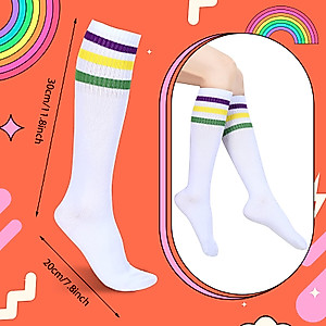 SATINIOR 2 Pairs Christmas Women Socks Over Knee Long Opaque Striped Thigh High Socks (Top Striped Black White)