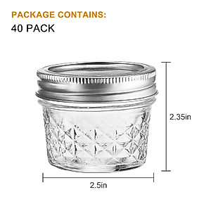 4oz / 120ml Mason Jars Glass Canning Jars, Jelly Jars With Regular Lids, Ideal for Honey,Jam,Wedding Favors,Shower Favors, Set of 40