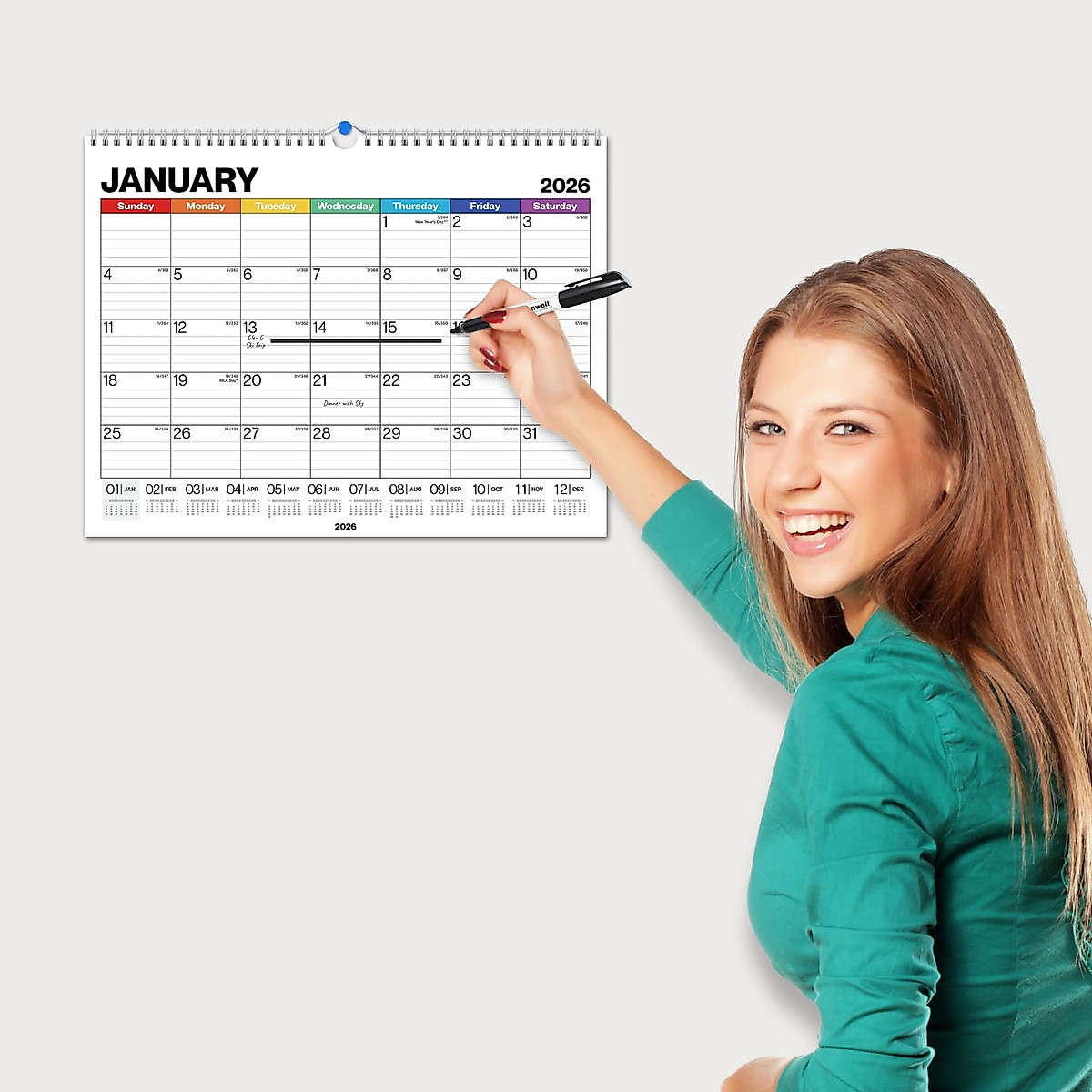 Dunwell 12x15 Wall Calendar 2023 2024 - (Colorful) Use to June 2024, Large 2023-24 Wall Calendar, Lined Monthly Calendar, 12 x 15 Hanging Calendar for Home or Office