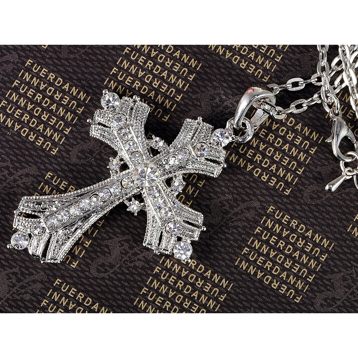 Alilang Silvery Tone Religious Cross Pendant Necklace Clear Crystal Rhinestones,Silver Clear