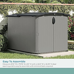 Suncast Glidetop Horizontal Outdoor Storage Shed with Pad-Lockable Sliding Lid and Doors, All-Weather Shed for Yard Storage, 57.5" W x 79.75" D x 52" H