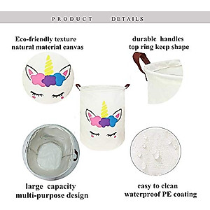 KUNRO Large Sized Laundry Basket Hamper Bag Toy Storage Box Waterproof Coating Organizer Bin for Nursery Clothes (Flower unicorn)