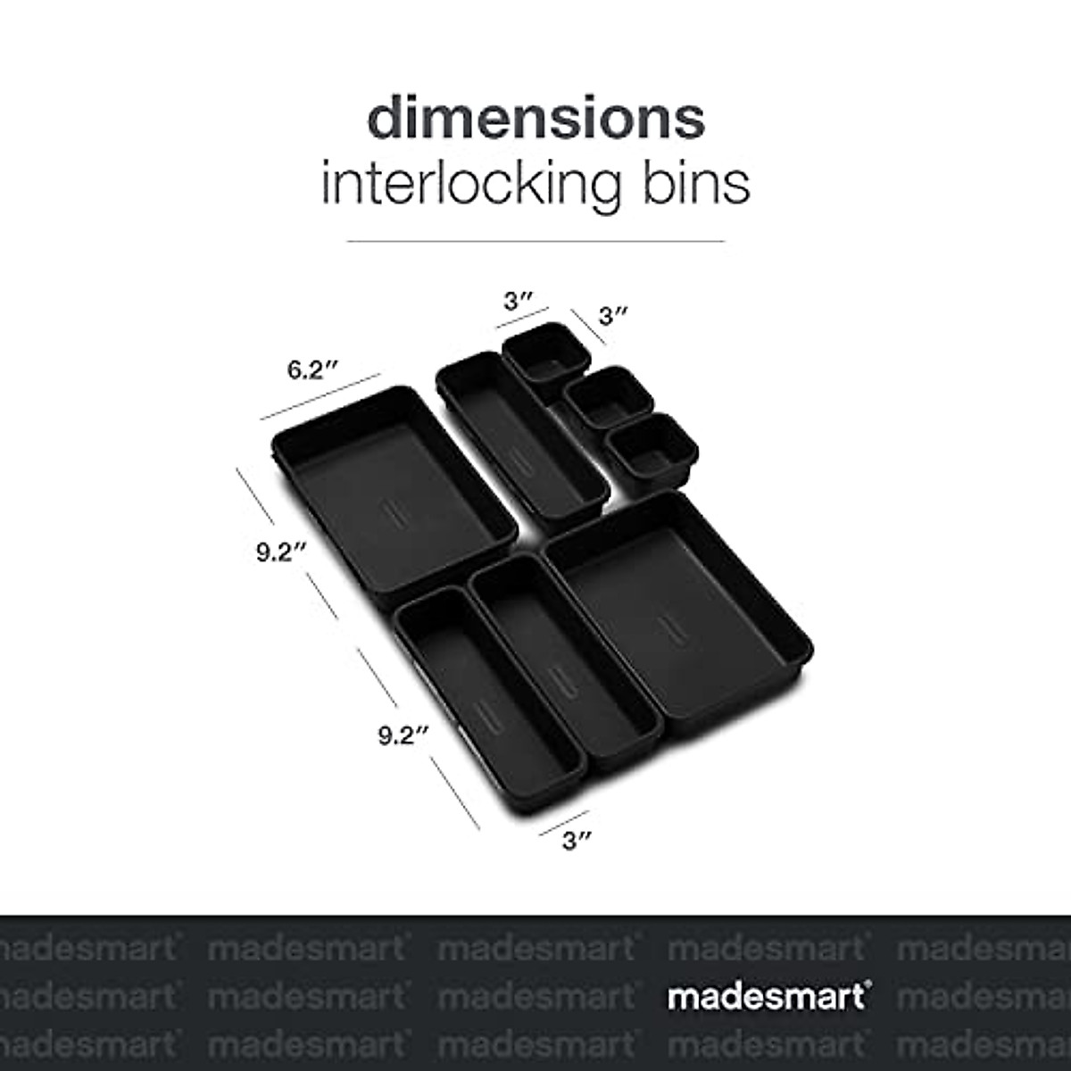 madesmart Interlocking Pack-Carbon Collection Organizer, 8-Piece Bin, PremiumCarbon