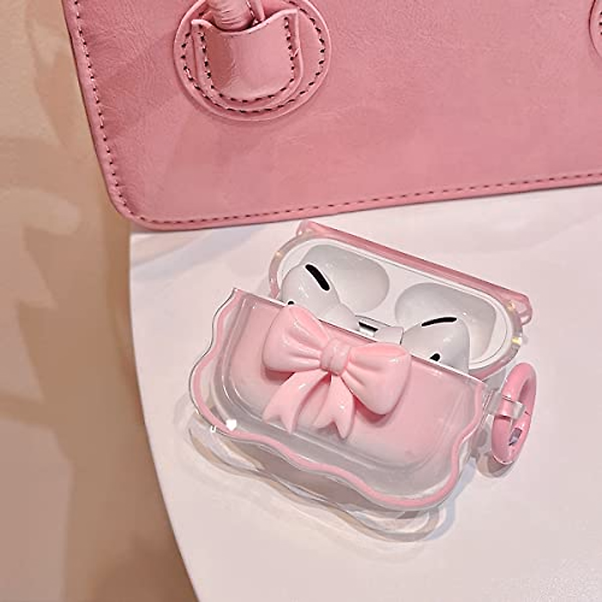 Cute AirPod Pro 2 Case with Keychain, 3D Pink Bow Design Soft Clear Protective Cover Compatible for AirPods Pro 2nd Generation 2022 Case for Women and Girls