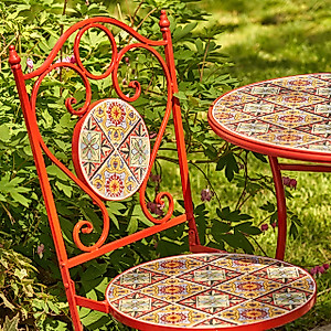 Zaer Ltd. Mosaic Tile Furniture (Bistro Set (1 Table, 2 Chairs), Tokyo Red)