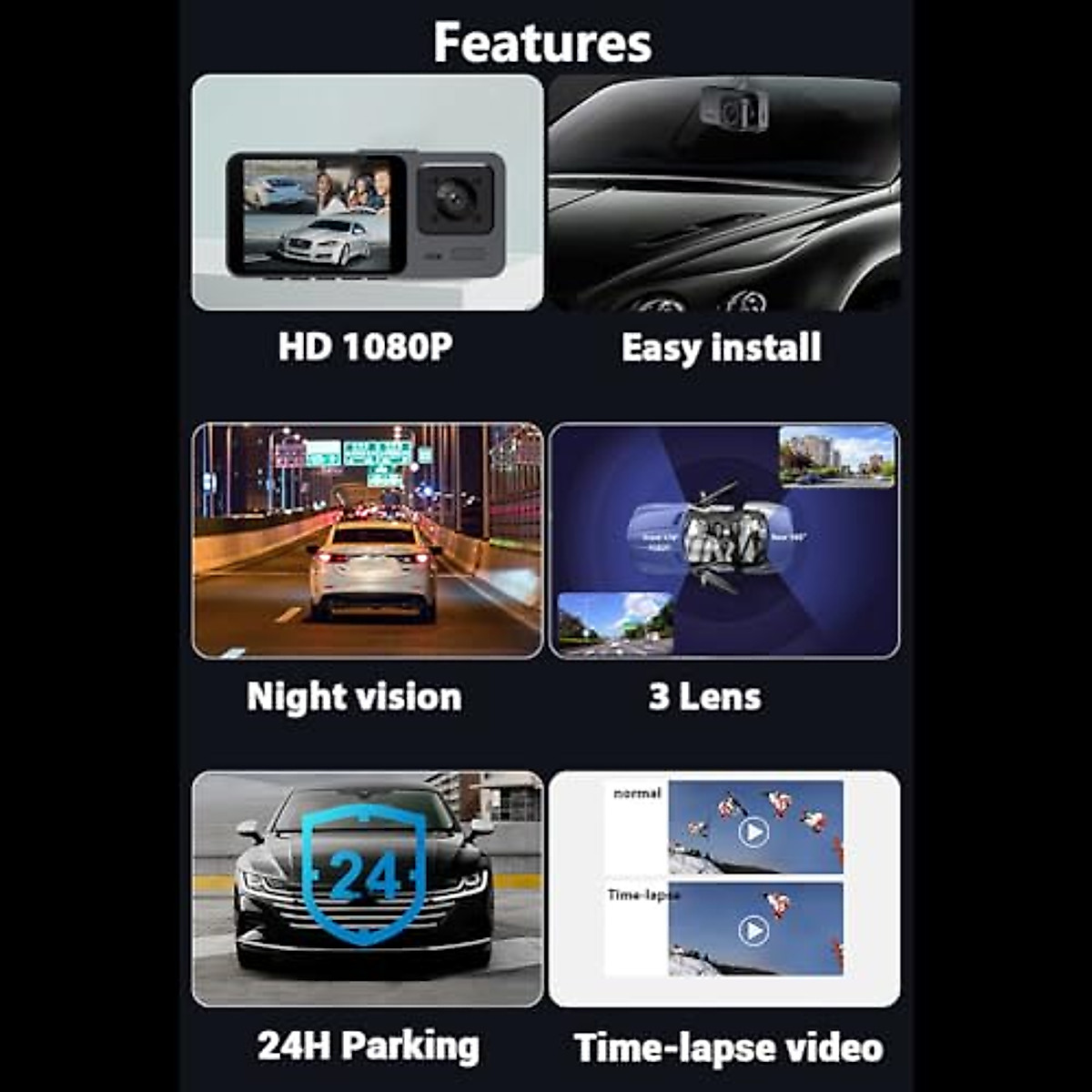 Dash Camera Dash Cam 1080P Dash Camera for Metal Automotive Cars DVR Driving Recorded with 2.0In IPS Screen Parking Monitor Loop Recording Accident Lock Motion Detection
