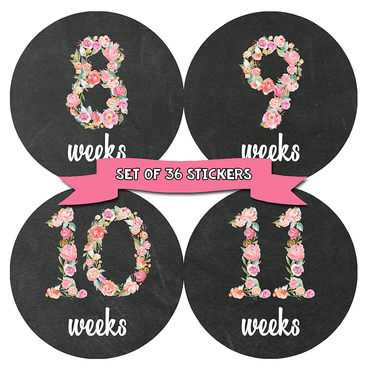 Months In Motion Pregnancy Weekly Belly Growth Stickers - Week to Week Pregnant Expecting Photo Prop - Maternity Keepsake - Baby Bump - Large Set of 36 Weekly Photo Sticker