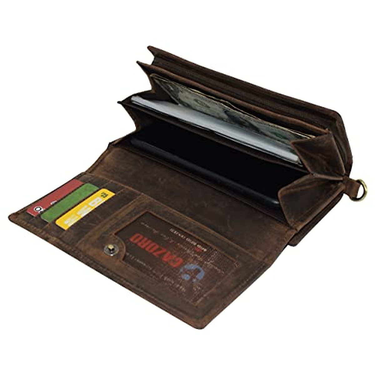 RFID Blocking Vintage Leather Large Capacity Clutch Purse Smartphone Hand Wristlet Wallet Credit Card Holder Wallets for Women (Brown)