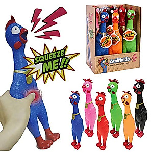 Animolds Tie-Dye Squeeze Me Rubber Chicken Toy | Screaming Rubber Chickens for Kids | Novelty Squeaky Toy Chicken (6 Pack Solid)