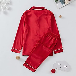 XYUH Matching Jammies for Families Christmas Silk Pajamas Sets Soft and Comfort Long Sleeve Blouse and Bottom Loungewear Red, XX-Large