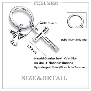 FEELMEM Guardian Angel Prayer Cross Keychain Guardian Angel Protect Me My Passengers By Safe Drive Safe Trip Travel Safely Keyring Motorist Prayer Gift (silver)