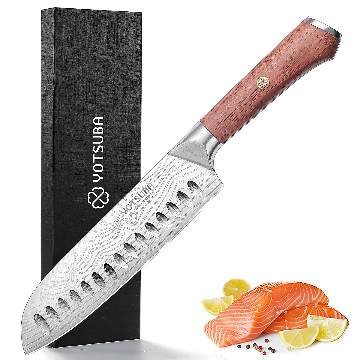 YOTSUBA Santoku Knife, 7 Inch Kitchen Knife, Sharp Japanese Knife with Wooden Handle, Forged High Carbon German Stainless Steel, Chef Knife for Home Chopping Vegetable and Cooking