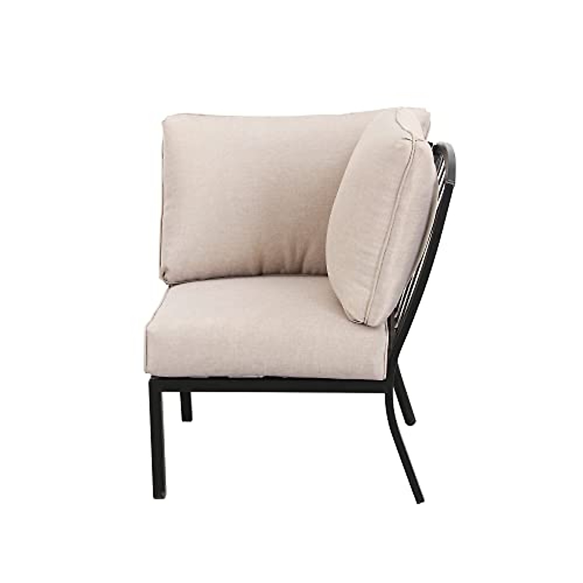 LOKATSE HOME Outdoor Corner Sofa Patio Conversation Chair with Cushion for Garden, Pool, Porch, Beige