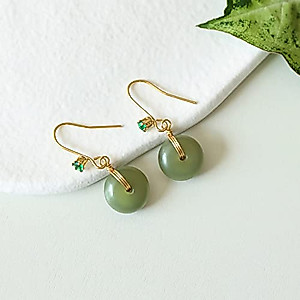 Jade Green Donut Earrings Gold for Women Zirconia Dangle Drop Hoop Earrings Good Luck Jewelry Birthday Gift