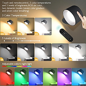 Okelon USB Rechargeable Wall Mounted LED Lamp Sconce with 3 Color Temperatures & 5 Light Brightness Levels,360° Rotatable Magnetic Ball & Remote Control for Reading Study Bedside