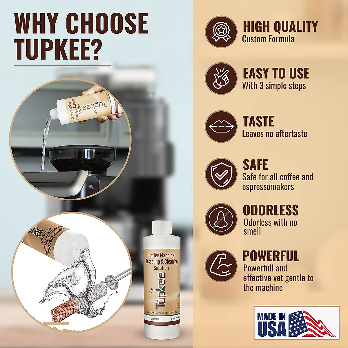 Coffee Machine Descaling Solution - Made in the USA - 2 Uses Per Bottle - Universal Cleaning Descaler for Keurig Coffee Machines, Nespresso, Breville, Delonghi All Single Use Coffee Maker - Pack of 2