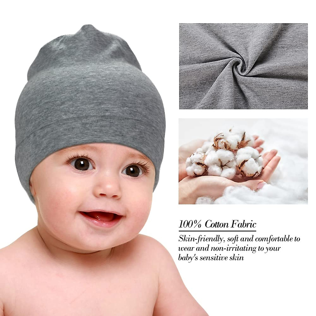 AIPESL 4 Pack Soft Cotton Newborn Hats, Unisex Cute Infant Beanie Caps for Baby Multicolour