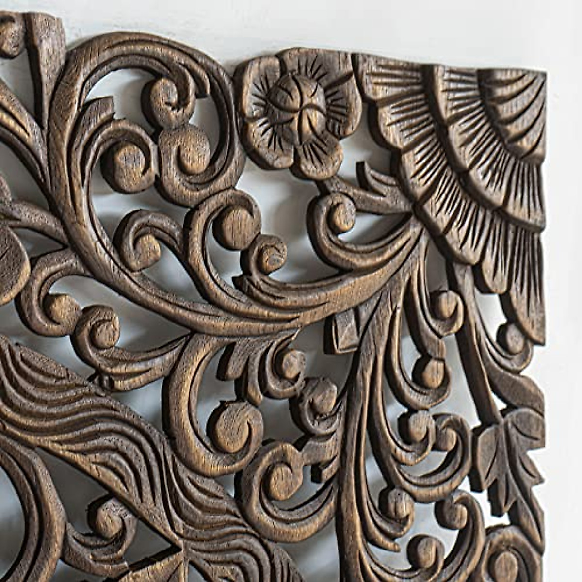 Queen Size Boho Carved Wood Bed Headboard Hand Sculpted Wall Art Hanging from Chiang Mai Thailand 60 Inches