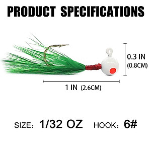 YZD 12 Piece Crappie jig Head Fishing Lure Hook with Feather Fly Fishing Panfish Sunfish Hair Jig Bait 1/16oz (6 Color Mix)
