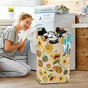 Poeticcity Van Gogh Style Sunflowers Laundry Hamper Basket Bucket, Foldable Dirty Clothes Bag, Waterproof Fabric Washing Bin, Toy Storage with Handles for Bathroom Bedroom
