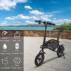 Winado Foldable Electric Bike for Adults & Teens, 12'' Wheels 250W Ebike with Rechargeable Battery & Power Display & LED Headlight & Twist Throttle for City Commuter Cycling