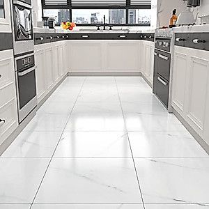 WESTICK Peel and Stick Floor Tile 12 x 12 Inch 20 Pcs White Marble Adhesive Vinyl Flooring Bathroom Peel and Stick Floor Vinyl Tiles Self Stick on Floor Tiles Linoleum Laminate Sheets for Bedroom