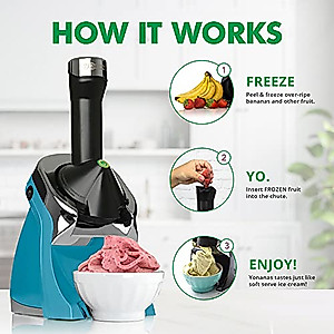 Yonanas 988TL Deluxe Vegan, Dairy-Free Frozen Fruit Soft Serve Maker, Includes 75 Recipes, 200 W, Teal