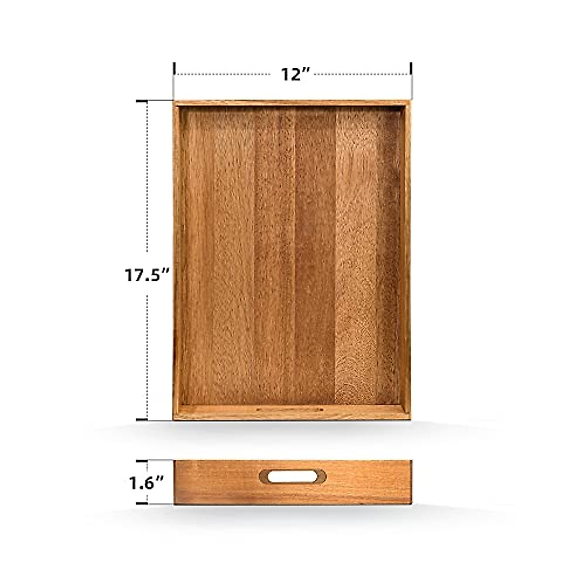 Acacia Wood Serving Tray with Handles (17 Inches) – Decorative Serving Trays Platter for Breakfast in Bed, Lunch, Dinner, Appetizers, Patio, Ottoman, Coffee Table, BBQ, Party –Great for Lap &Couch